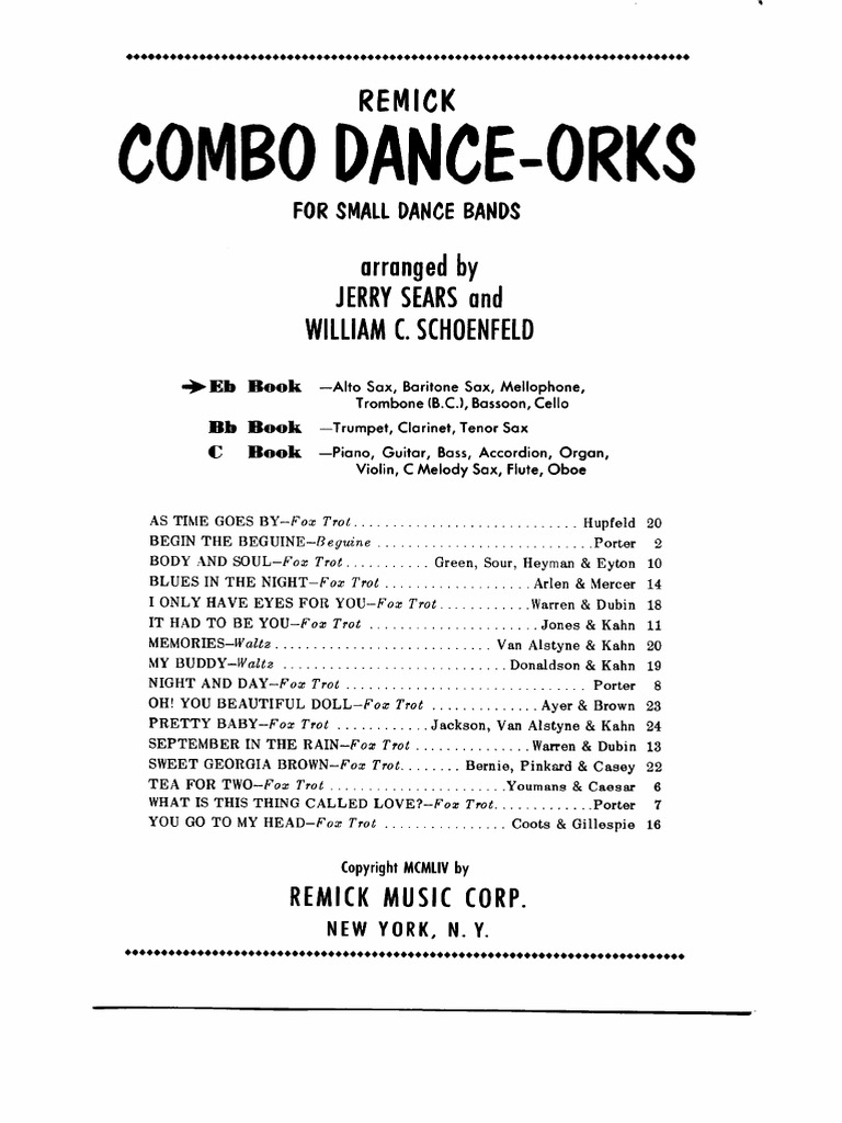 Remick Combo Dance Orks Eb Instruments - Alto, Bari Sax | PDF