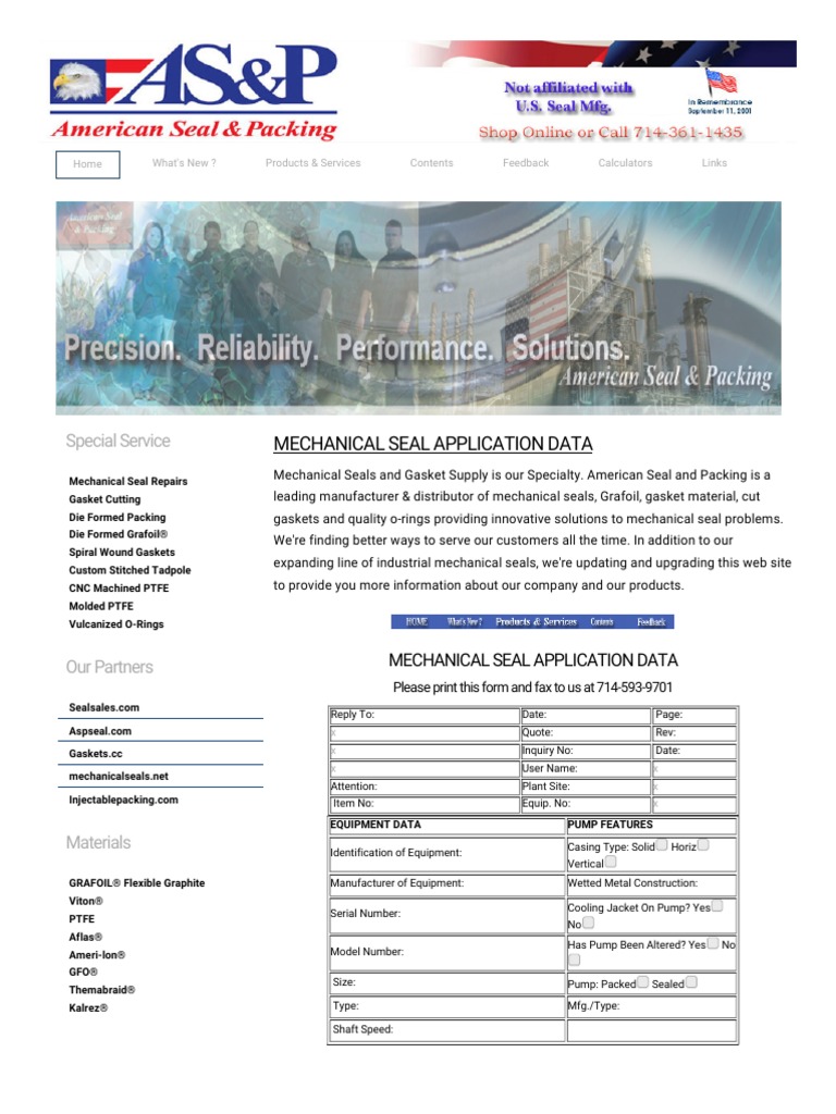 Seal Application Data Sheet - Mechanical Shaft Seal | PDF | Pressure | Pump