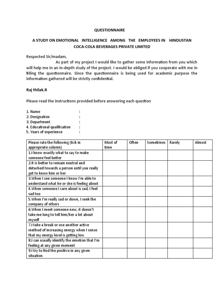 Questionnaire | PDF | Emotions | Anger