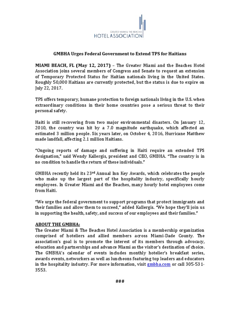 GMBHA Haiti TPS Extension | PDF