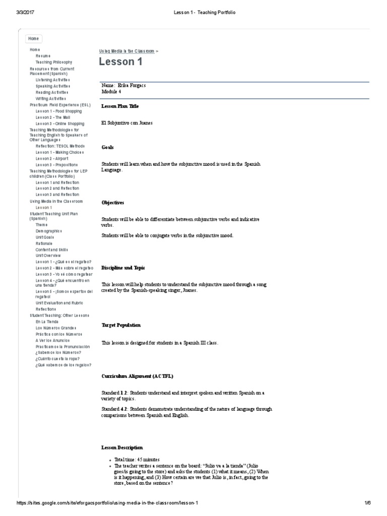 Lesson 1 - Teaching Portfolio A Dios Le Pido Lesson | PDF | Grammatical ...