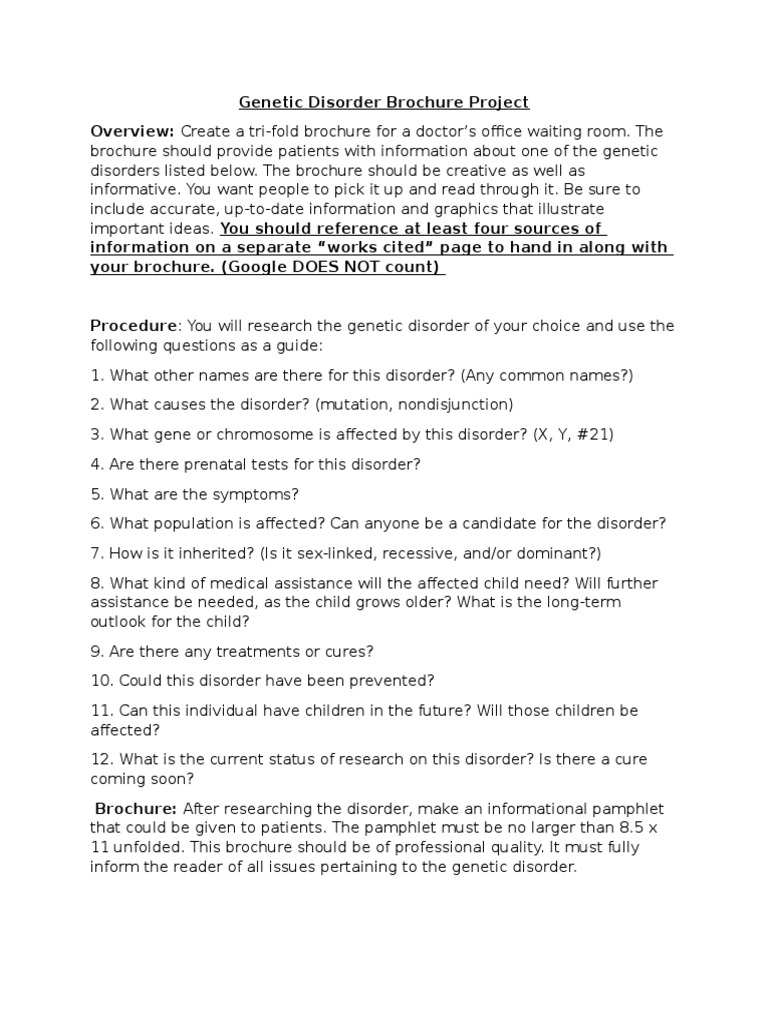 Genetic Disorder Brochure Project | PDF | Genetic Disorder | Medicine