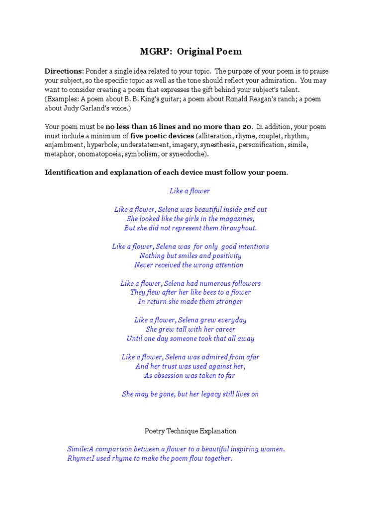 Tiffanymoreles Mgrporiginalpoem | PDF | Poetry | General Fiction