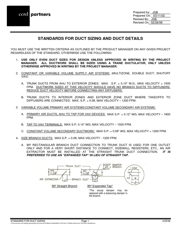 Standards For Duct Sizing and Duct Details 022506 | PDF | Duct (Flow ...