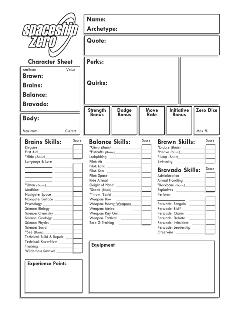 Spaceship Zero RPG - Sheet | PDF | Leisure