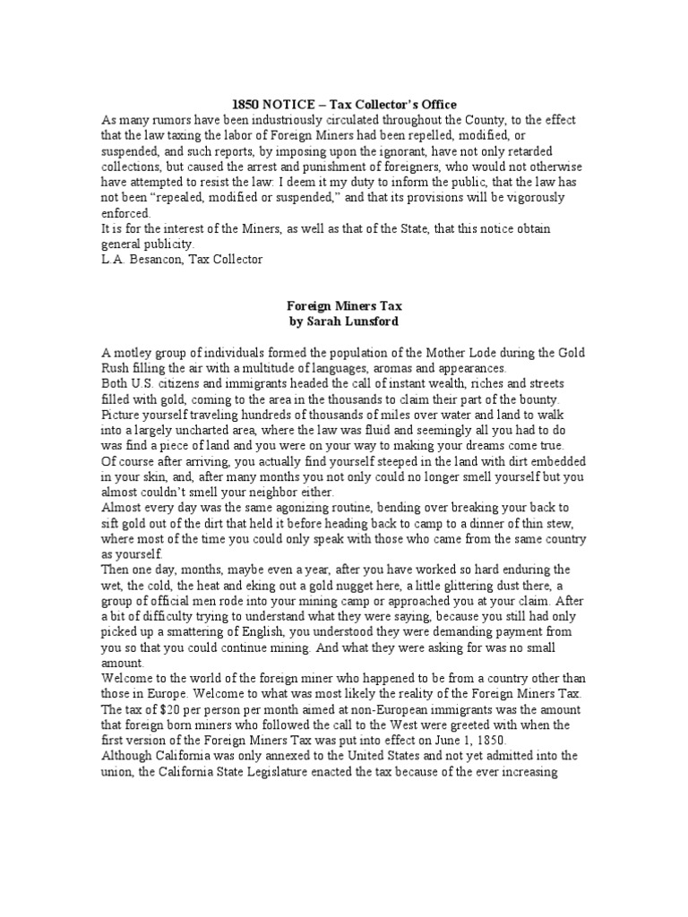 Foreign Miners Tax | PDF | Mining | Taxes