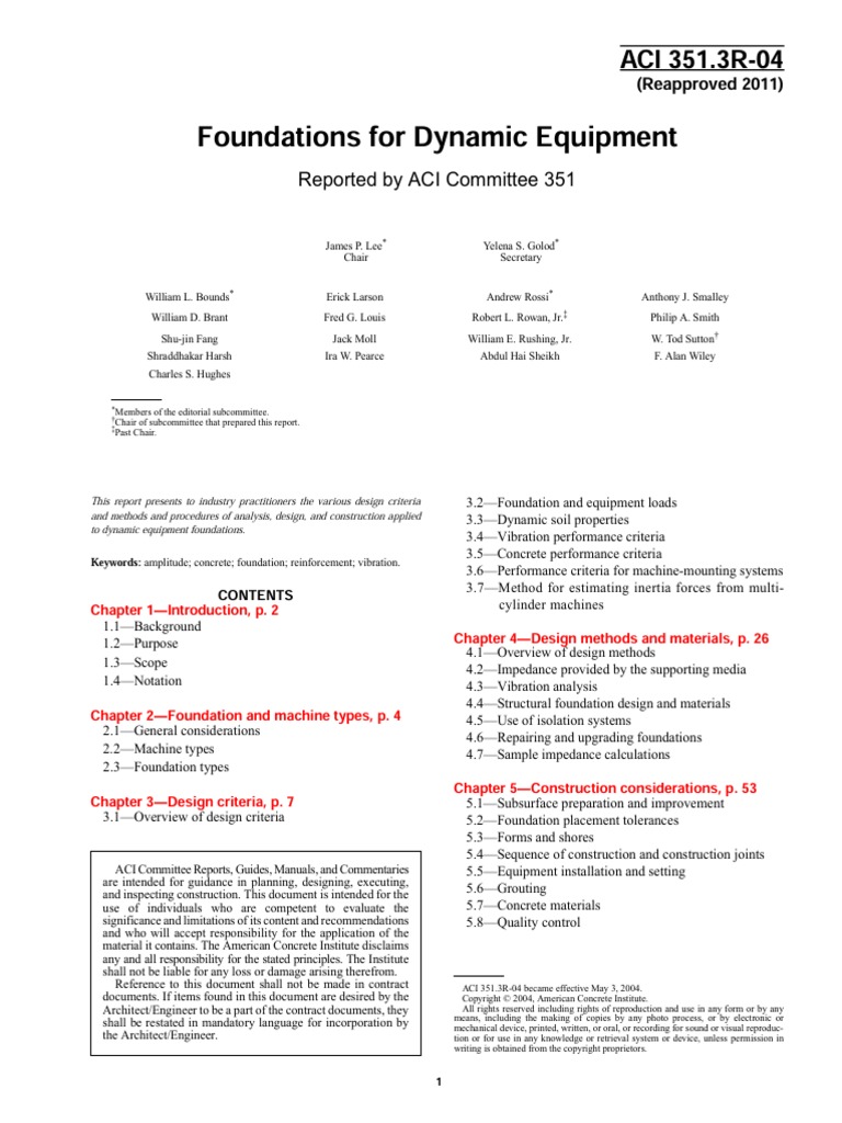 Foundations For Dynamic Equipment Aci 351.3r-04 | PDF | Materials ...