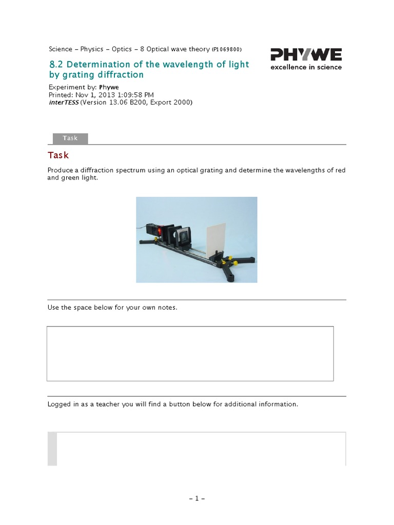 Determining the Wavelengths of Red and Green Light Using Optical ...