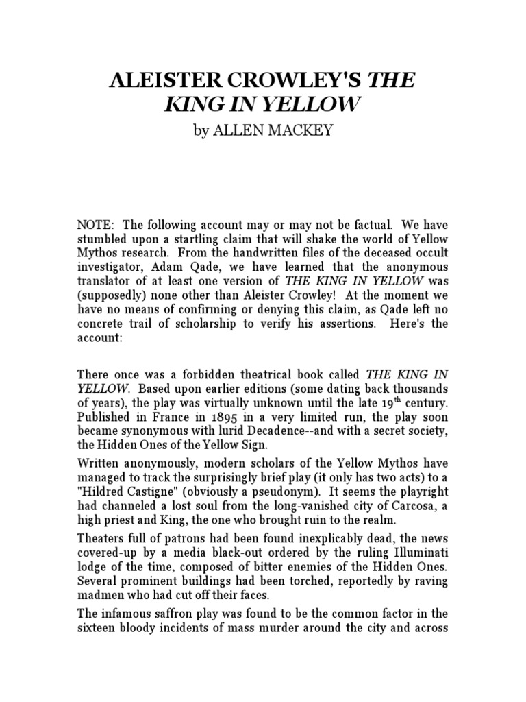 Aleister Crowley's The King in Yellow | PDF