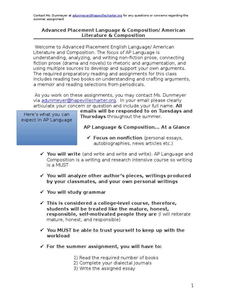 AP Language Summer Assignment Guide | PDF | Rhetoric | Sentence ...