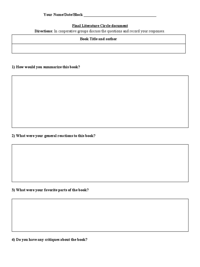 Final Literature Circle Discussion Guide | PDF