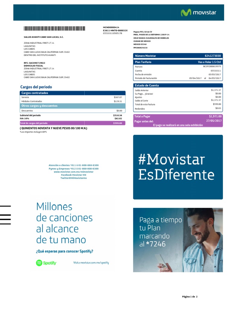 Factura Movistar | PDF | Empresas de servicios financieros | Tarjeta de ...