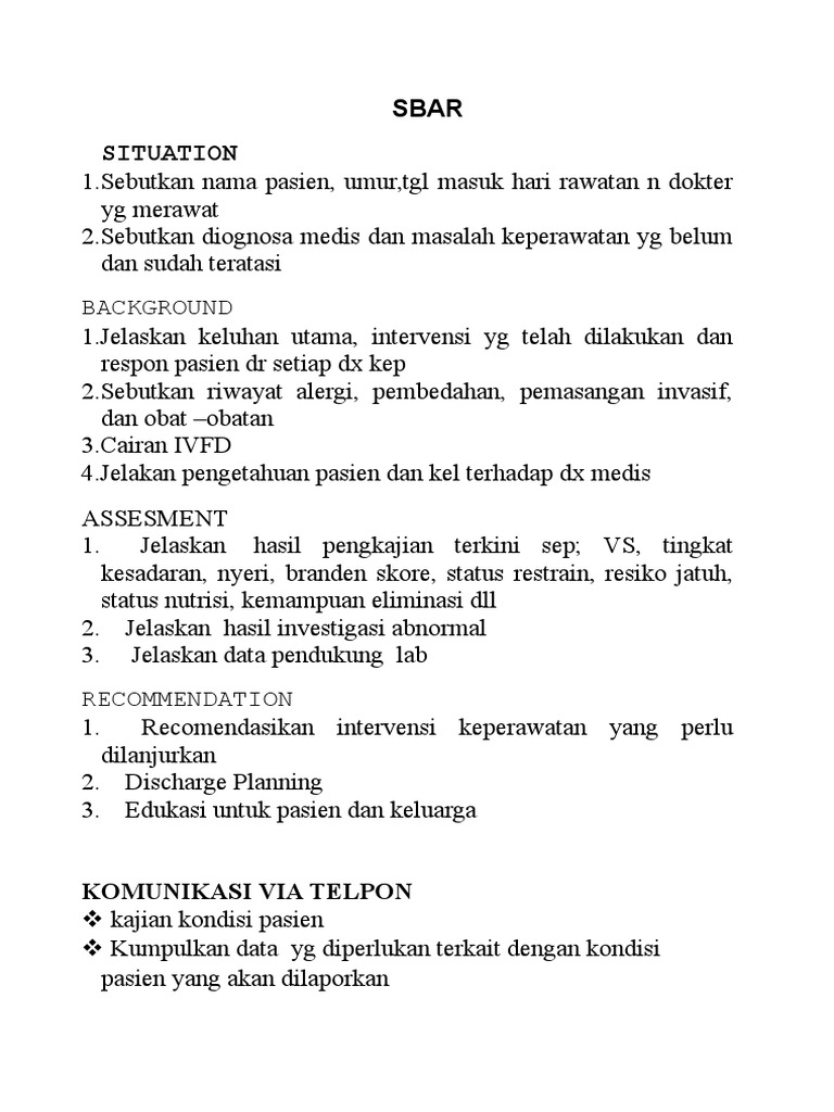 Contoh Sbar Perawat - Guru Calistung