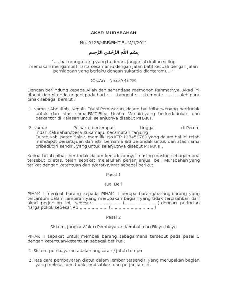Contoh - AKAD MURABAHAH | PDF