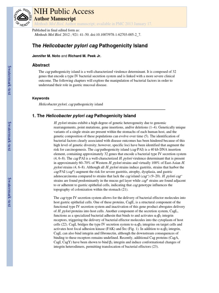 2012 The Helicobacter Pylori Cag Pathogenicity Island | PDF | Integrin ...