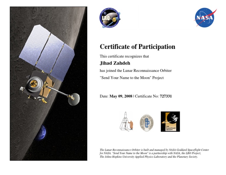 Nasa Certificate With