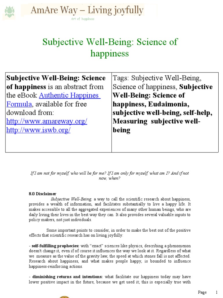 Subjective Well Being | Happiness & Self-Help | Well Being