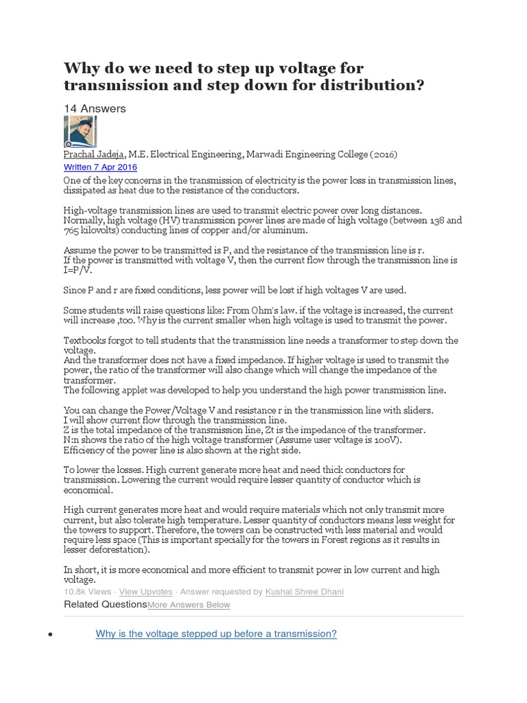 Why Do We Need To Step Up Voltage For Transmission and Step Down For ...