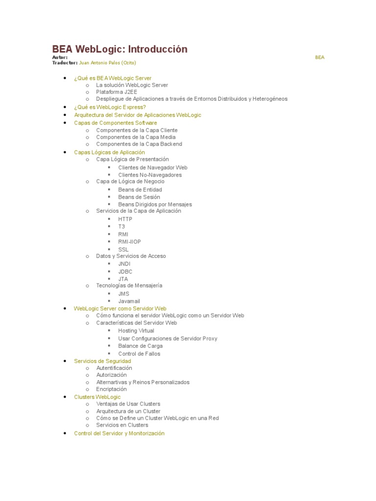 Introduccion BEA WebLogic | PDF | Páginas del servidor Java | Plataforma Java