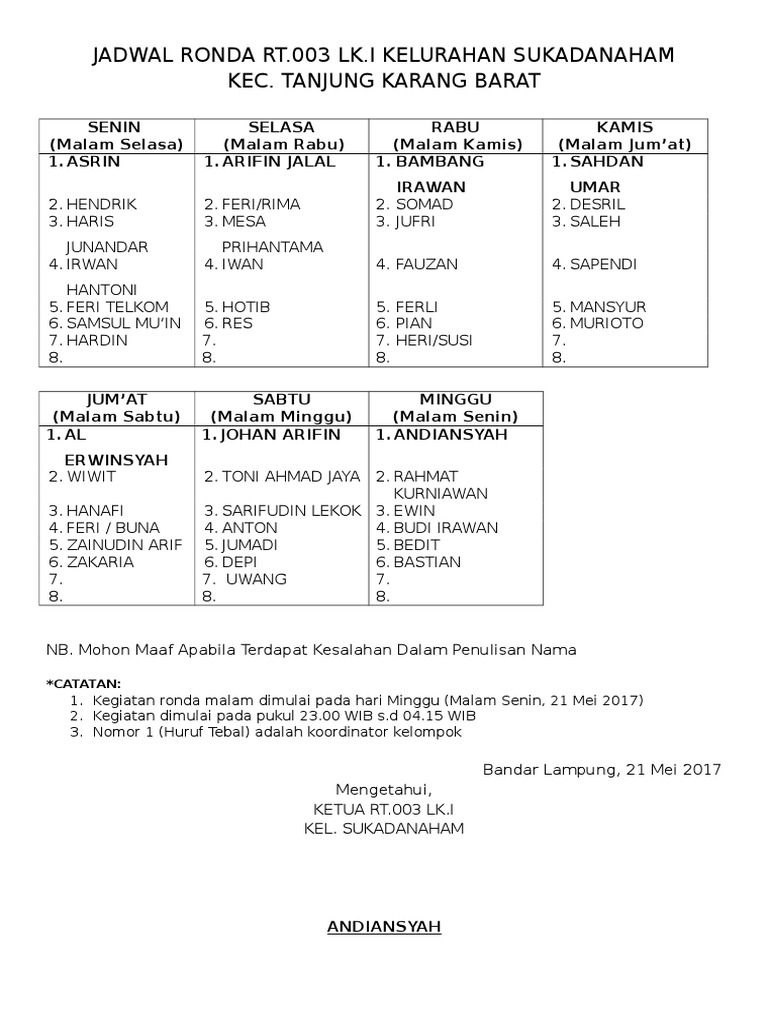 Jadwal Ronda Rt03 | PDF