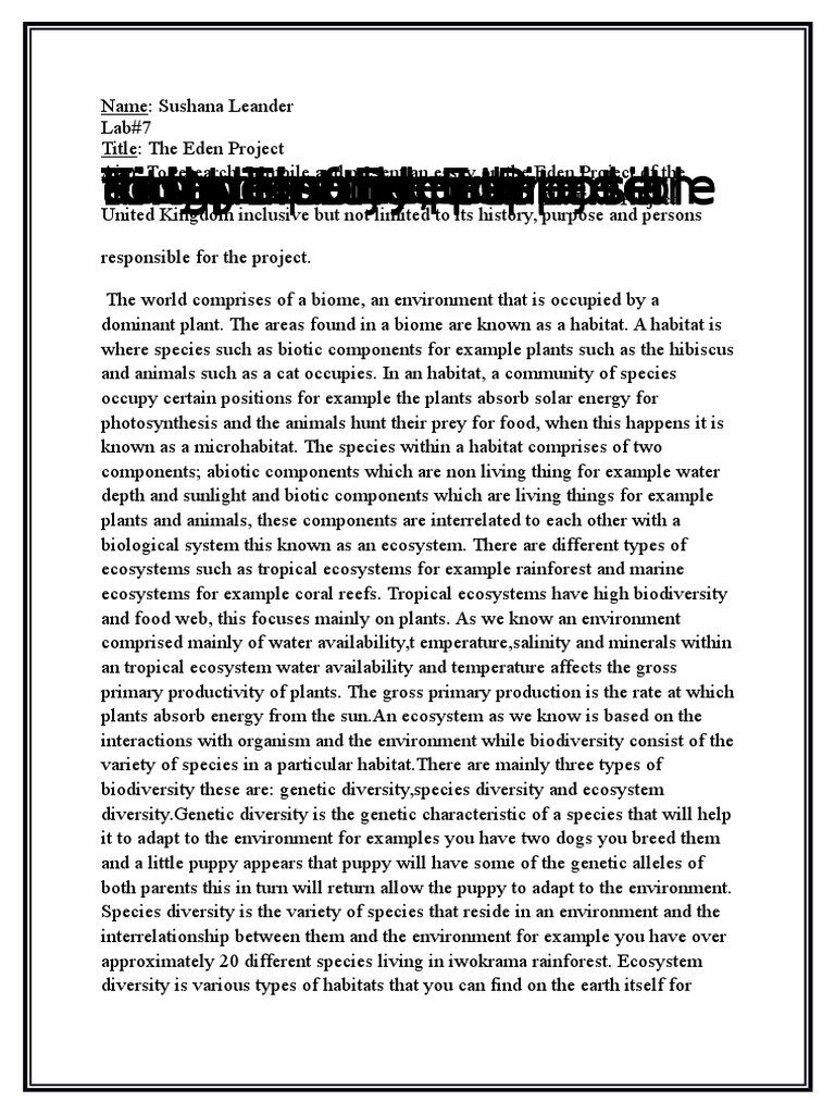 The Eden Project Pdf Biodiversity Habitat