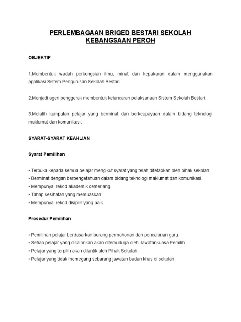 Bidang Tugas Organisasi Briged Bestari | PDF