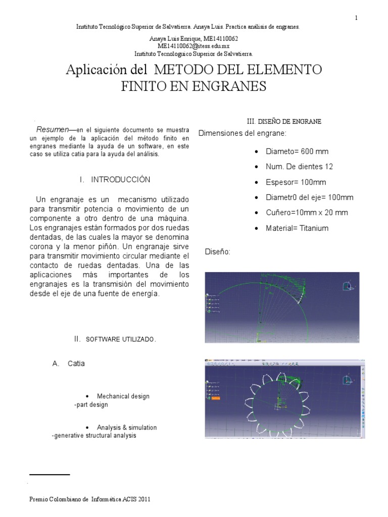 Reporte Triple Eee de Un Engrane en Catia de La Aplicacion Finito ...