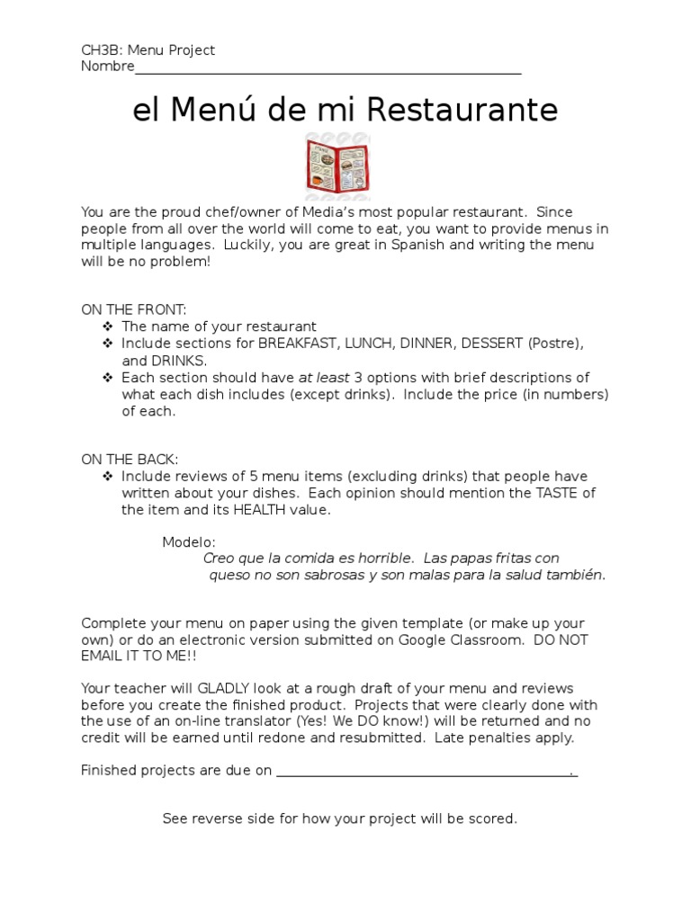 CHP 3b Menu Project | PDF | Menu | Restaurants