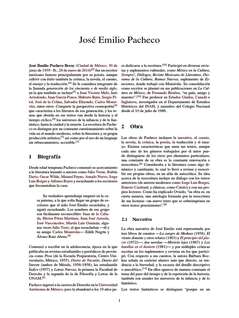José Emilio Pacheco: Vida y Obra Literaria | PDF