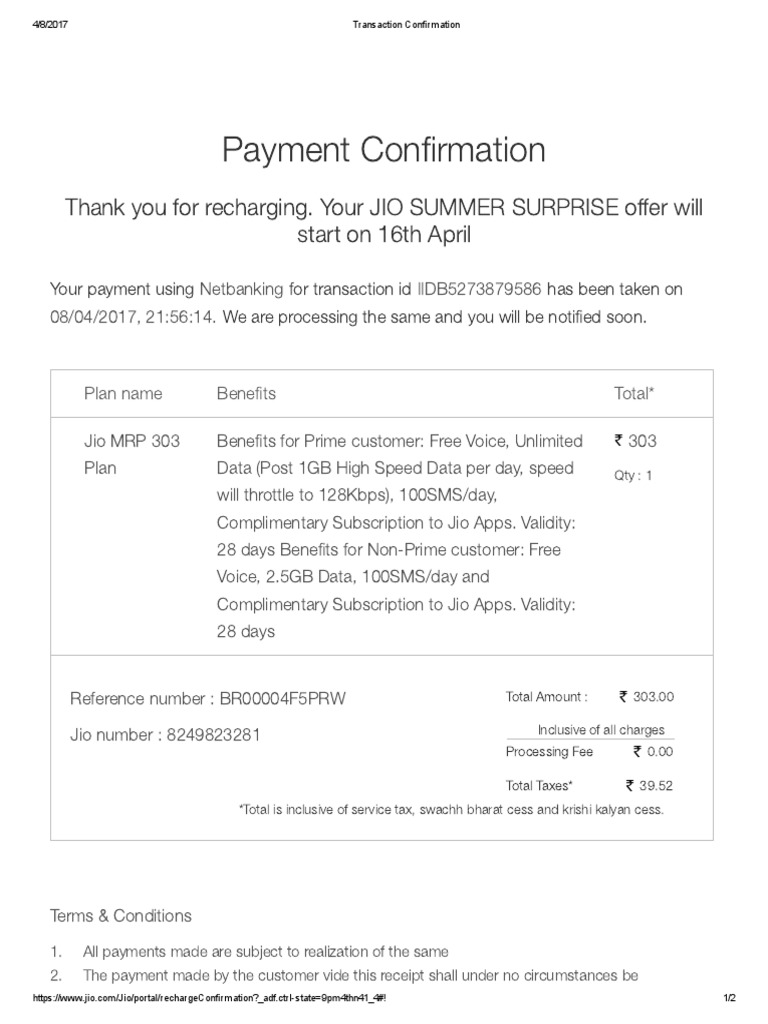 Transaction Confirmation | Government Finances | Payments