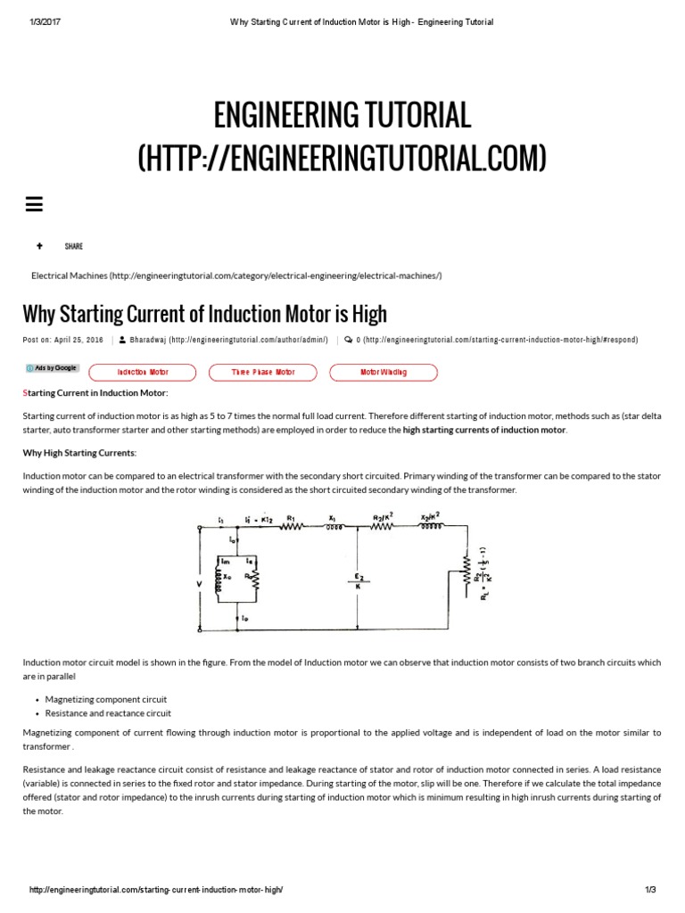 Why Starting Current of Induction Motor is High - Engineering Tutorial ...