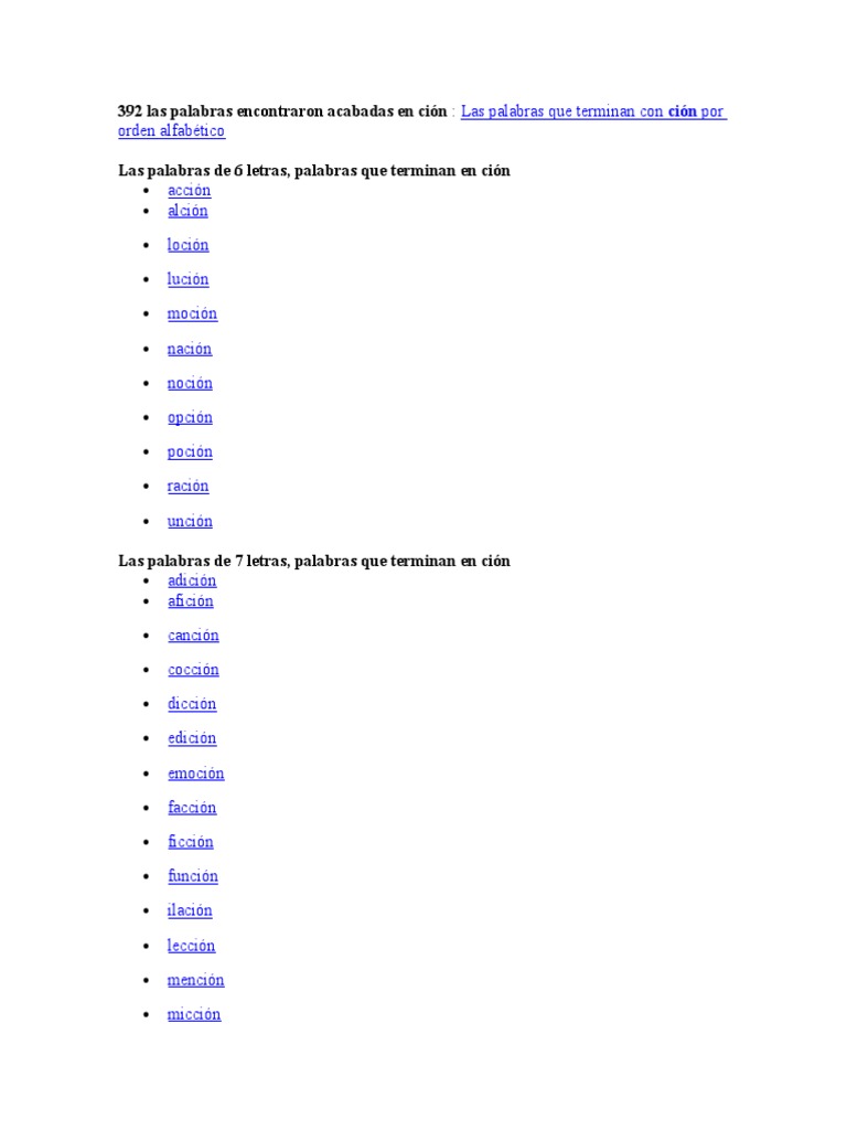 392 Las Palabras Encontraron Acabadas en Ción | PDF | Adjetivo ...