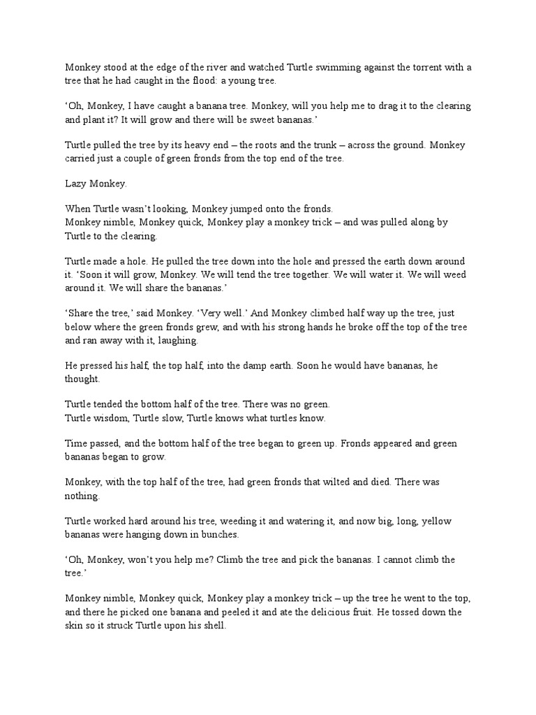 Story Telling Turtle and Monkey | PDF | Banana | Trees
