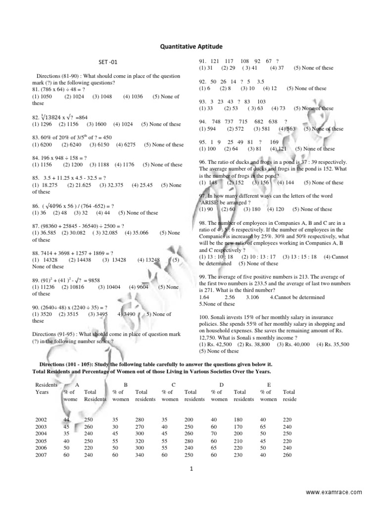 Quantitative Aptitude Sample Paper 1 | PDF | Odds | Compound Interest