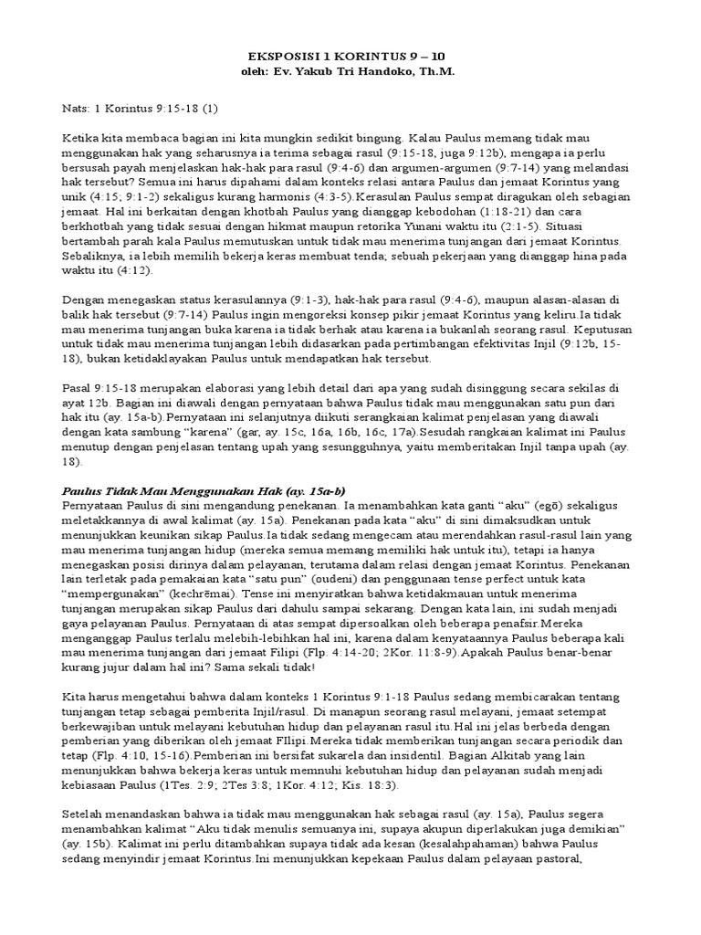 Eksposisi 1 Korintus 9 | PDF