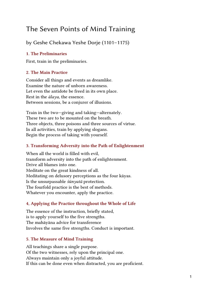 Seven Points of Mind Training | PDF | Spirituality | Religious ...