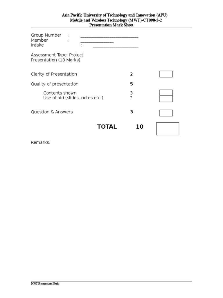 MWT Assignment Presentation Mark Sheet | PDF | Mobile Technology ...