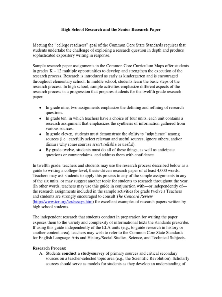 High School Research Paper Info | PDF | Secondary School | Common Core ...