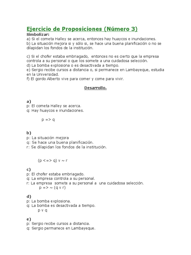 Ejercicio de Proposiciones | PDF