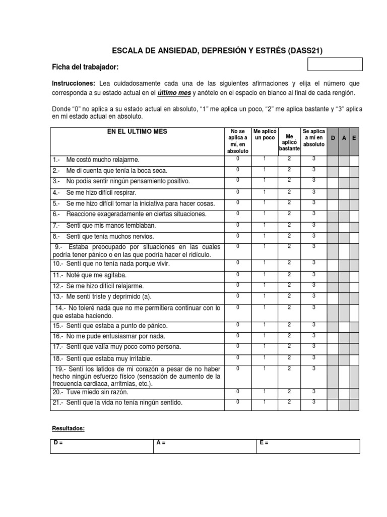 ESCALA DE ANSIEDAD DASS21 pdf (2).pdf | Ansiedad | Depresión (estado de ...