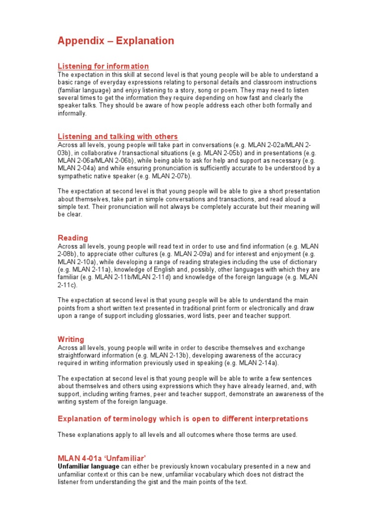 Appendix - Modern Languages | PDF | Vocabulary | Information