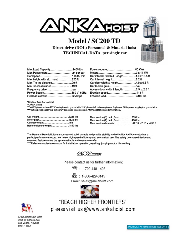 Anka Construction Hoist SC200 TD | PDF | Elevator | Electrical Engineering