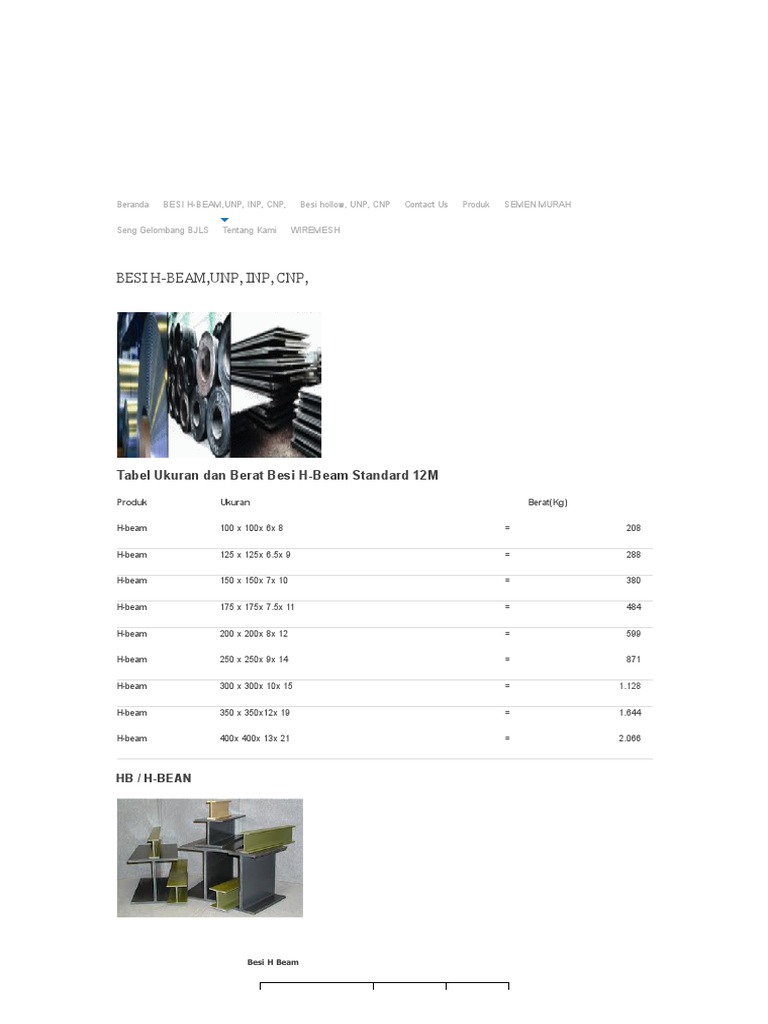 Tabel Ukuran dan Berat Besi H-Beam | PDF