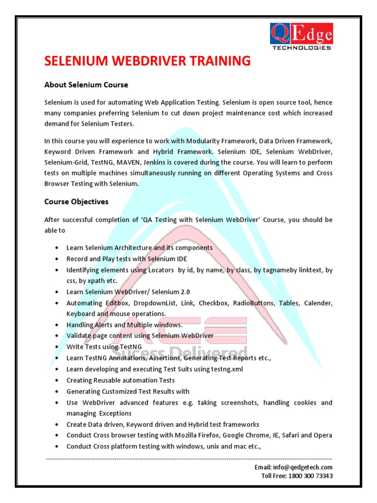 Selenium Webdriver Training Pdf Selenium Software Java Programming Language