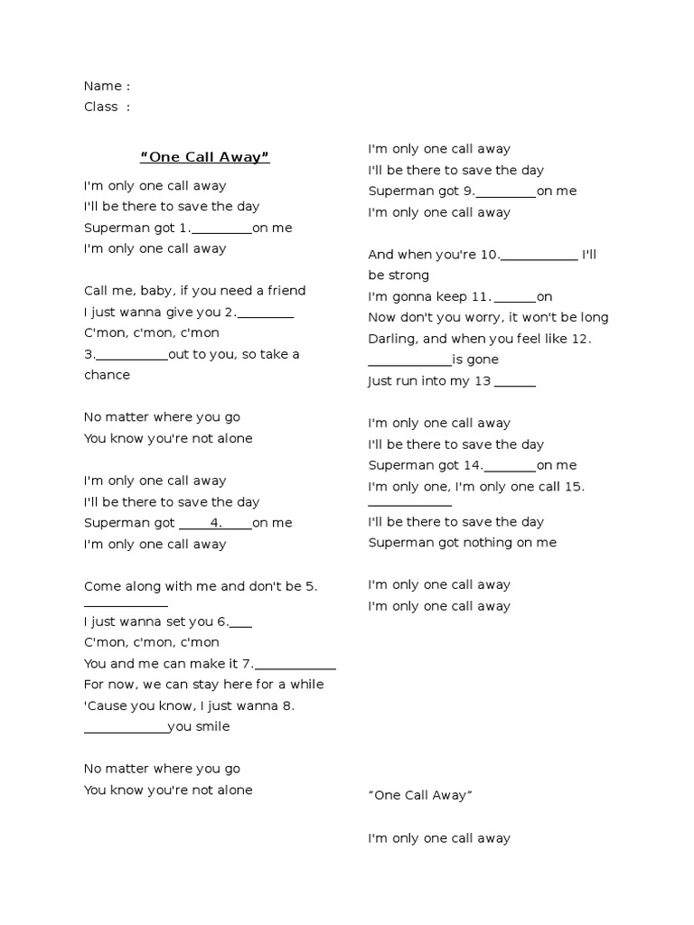 Teks Listening Lagu One Call Away | PDF | Leisure