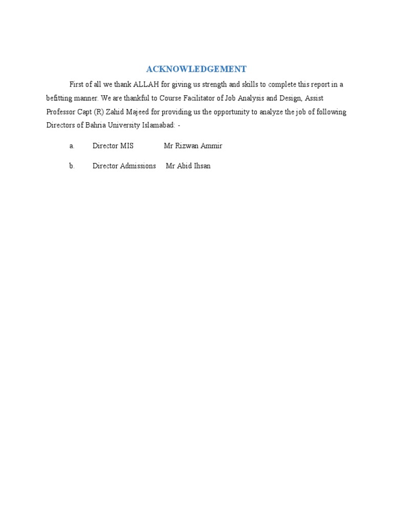 Acknowledgement | Management Information System | Backup