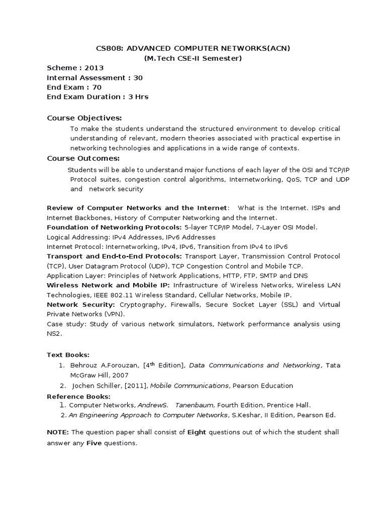 Cs808: Advanced Computer Networks (Acn) | PDF | Technology & Engineering
