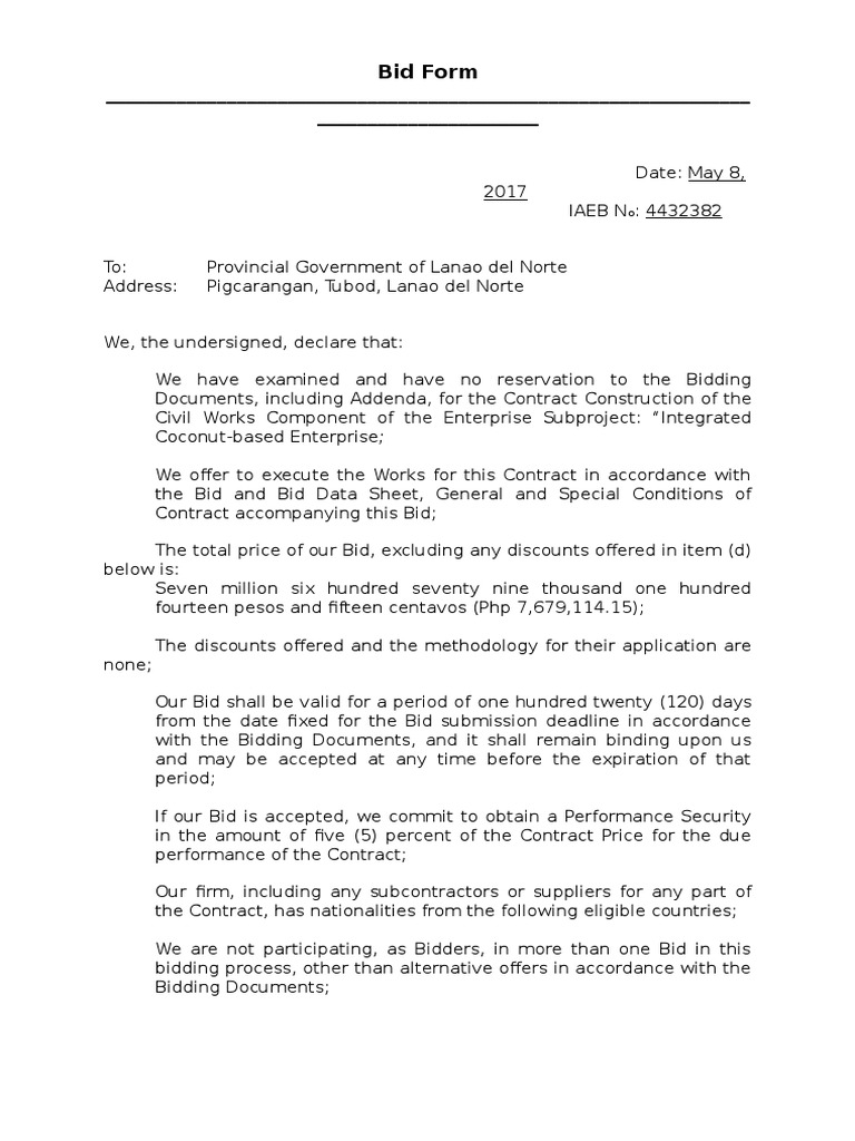 Bid Form | PDF | Government | Business