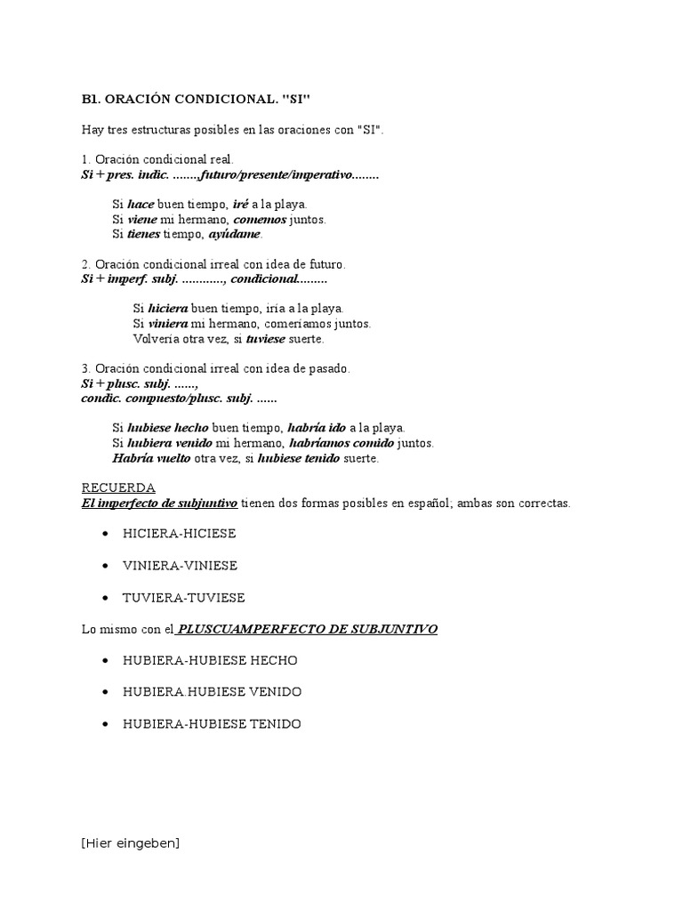 Estructuras de Oraciones Condicionales | PDF | Conjugación gramatical ...