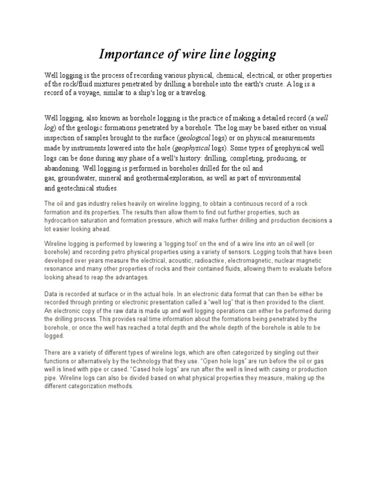 Importance of Wire Line Logging | PDF | Geotechnical Engineering ...